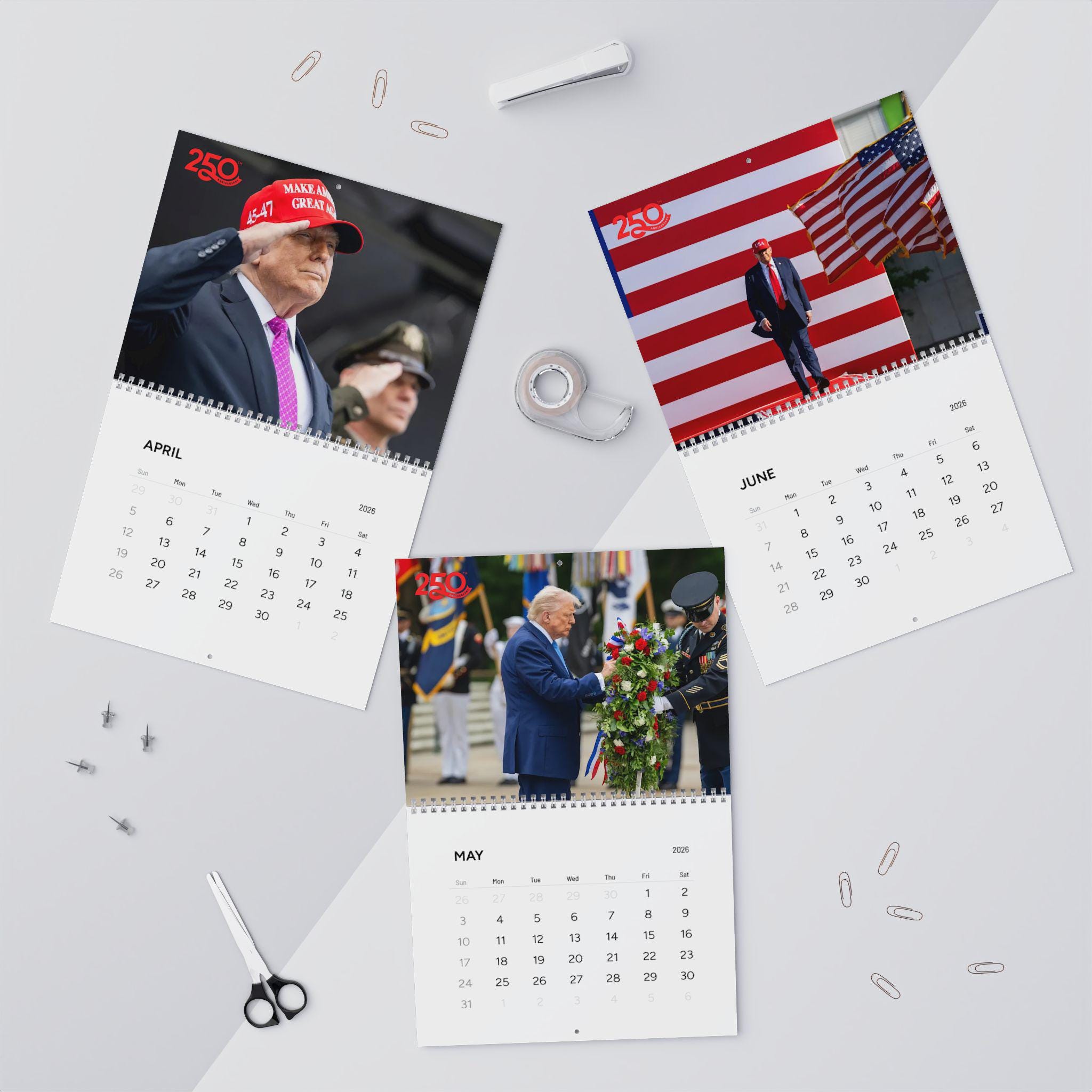 President Trump 2026 Wall Calendar 250 Anniversay USA Flag Secret Santa ...