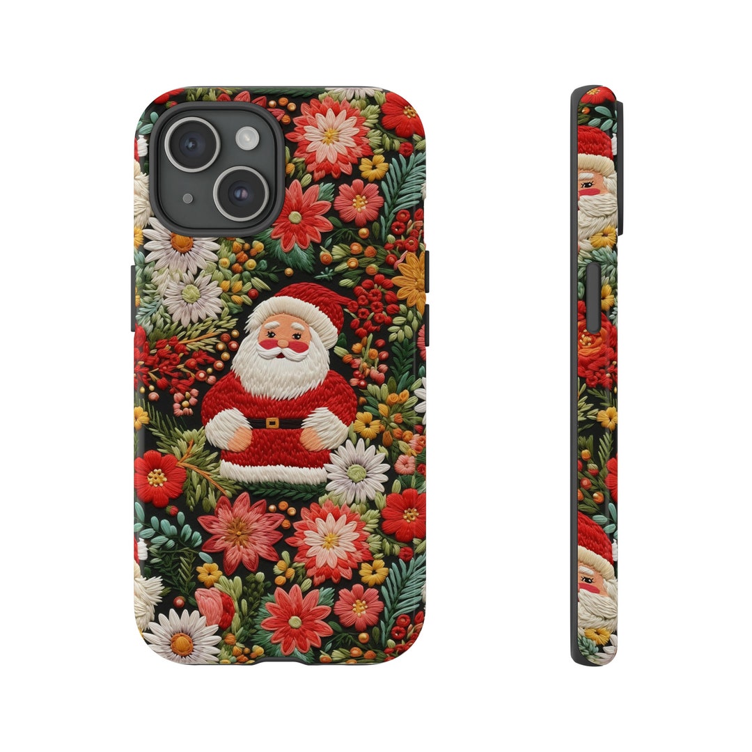 Santa Claus Embroidered Effect Phone Case Winter Phone Case Cottagecore ...