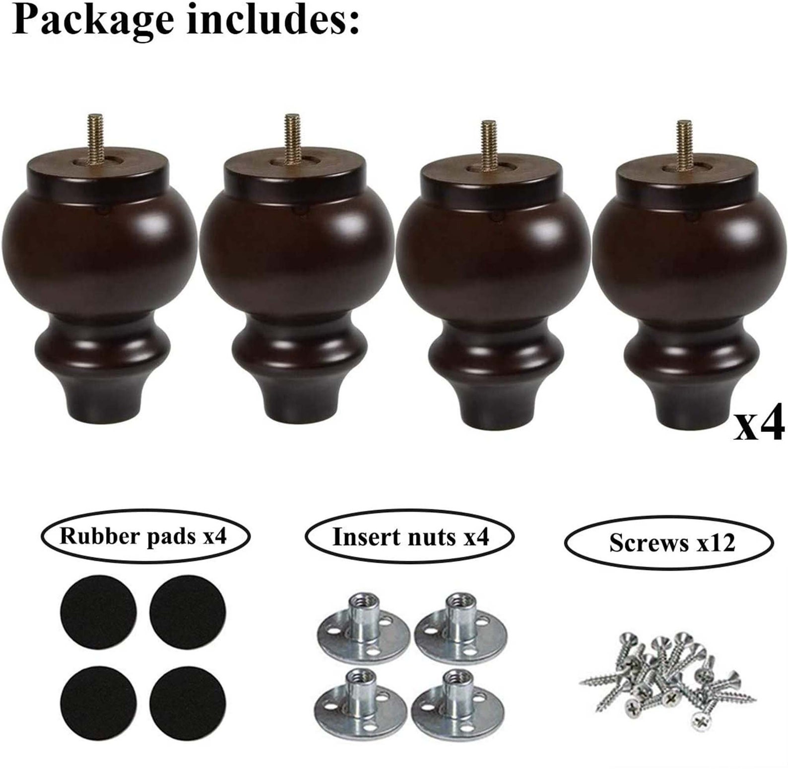 Wood Sofa Legs 4 Inch Turned Furniture Legs Set of 4 for Couch - Etsy