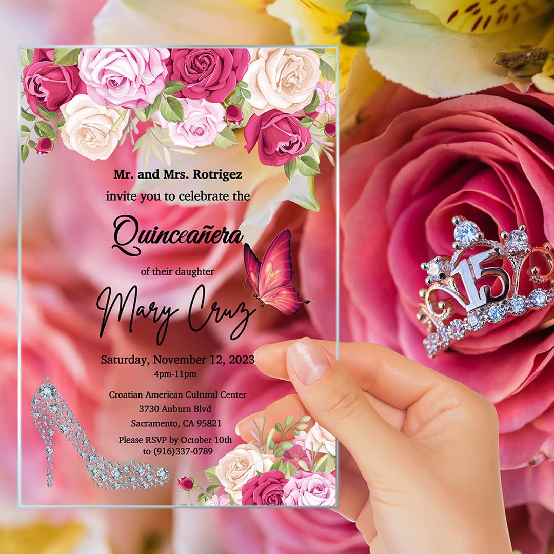 DIY Quinceanera Invitation, Gold Frame Invitation Designs, Birthday ...