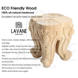 Wooden Furniture Legs, 4 Piece European Style Solid Wood Carved ...