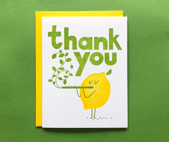 Thank You Lemon Letterpress Thank You Greeting Card | Etsy