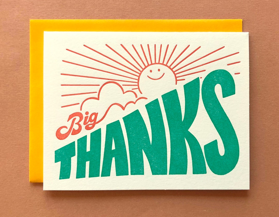 Big Thanks - Letterpress - Thank You Card - Blank Inside - Etsy