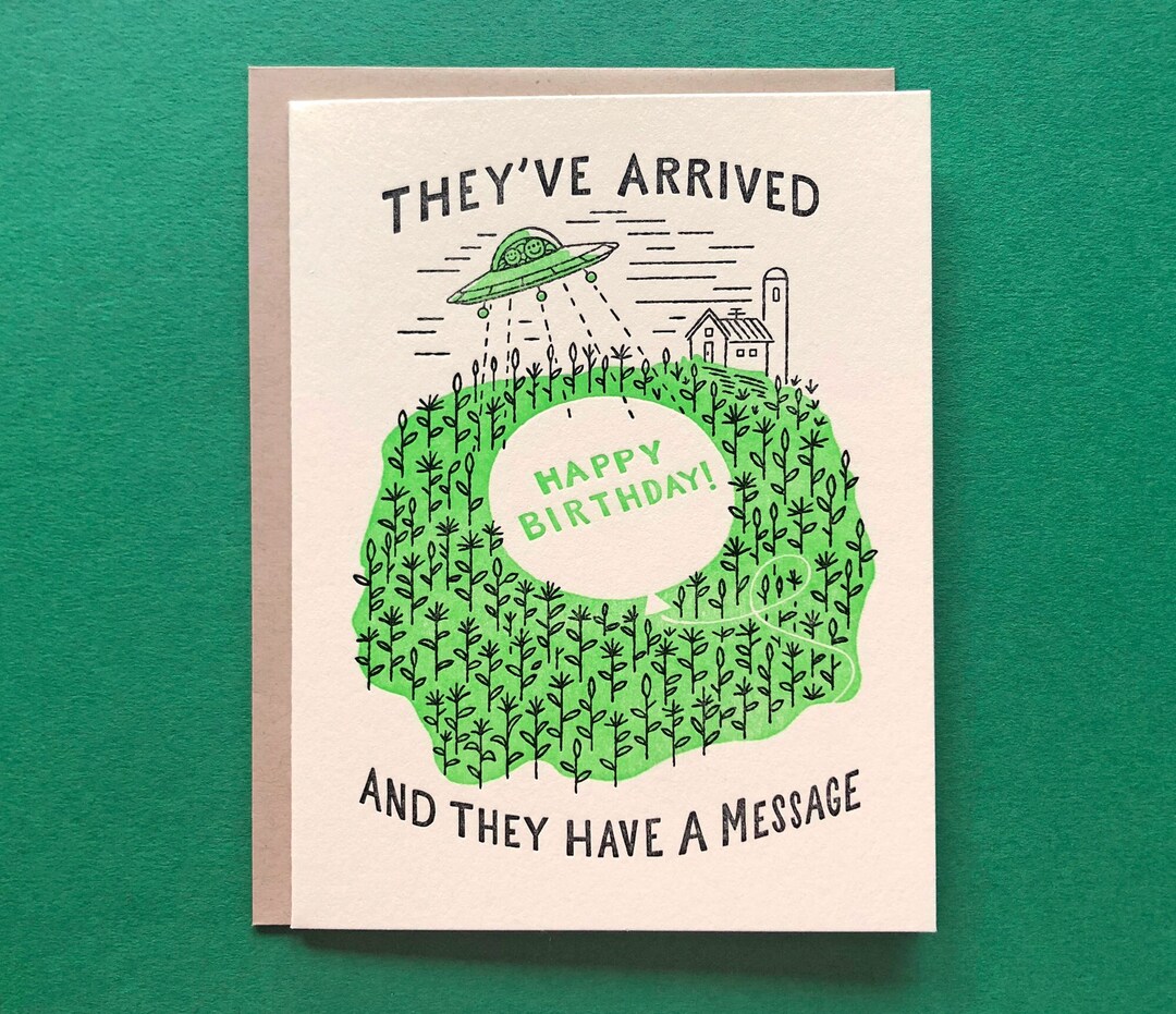 ALIENS! Unidentified Flying Birthday Card - Letterpress Card - Blank ...