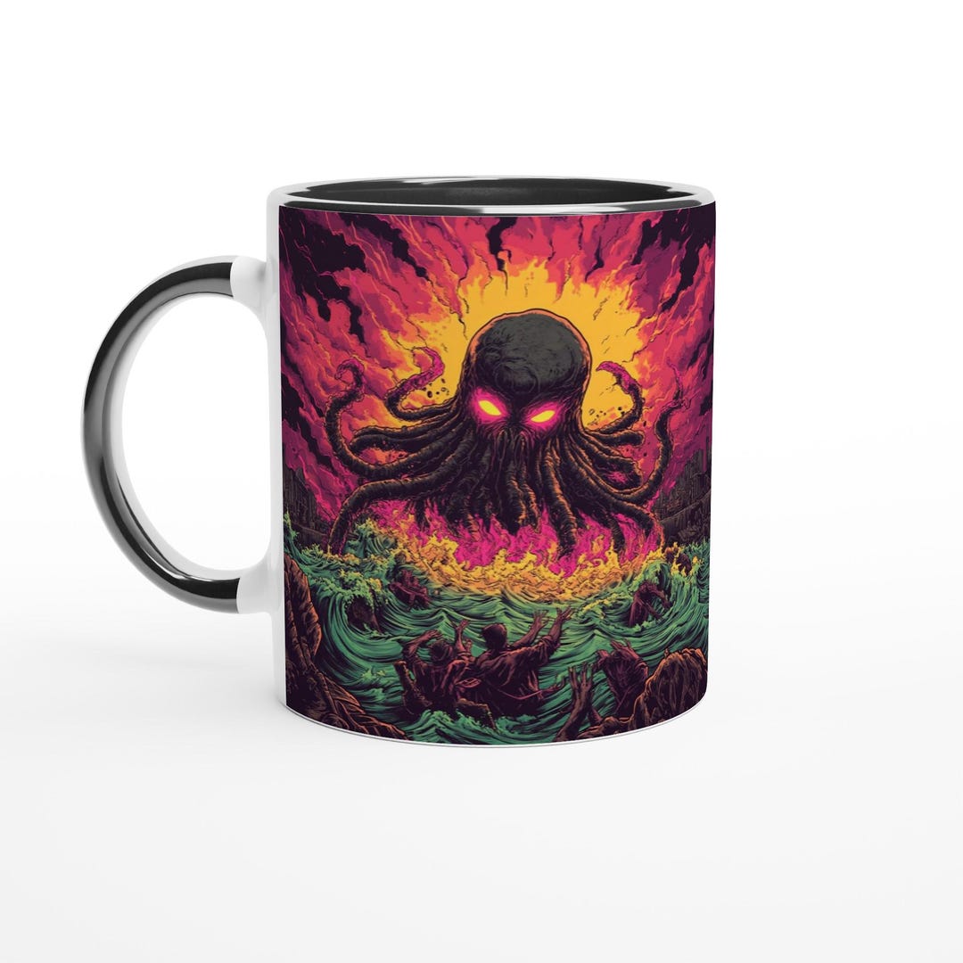 Cthulhu Comic Book Mug | Neon Cosmic Horror Coffee Cup | Lovecraft ...