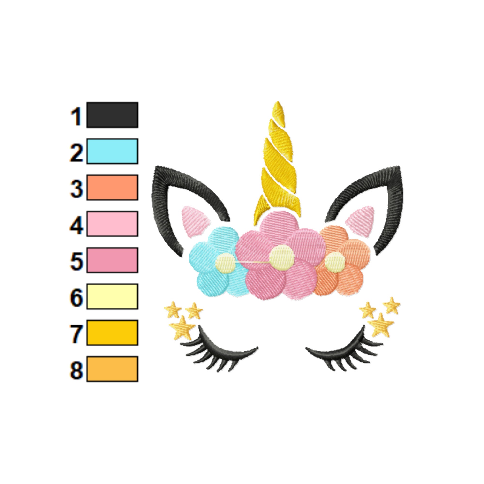 Unicorn Face Machine Embroidery Design, Floral Horn Star Accents ...