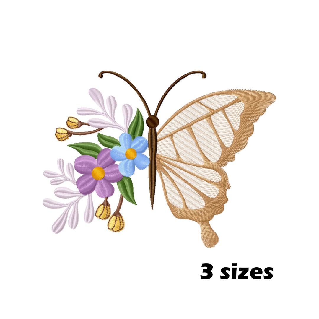 Butterfly With Flowers Embroidery Designs, Instant Download 3 Sizes - Etsy