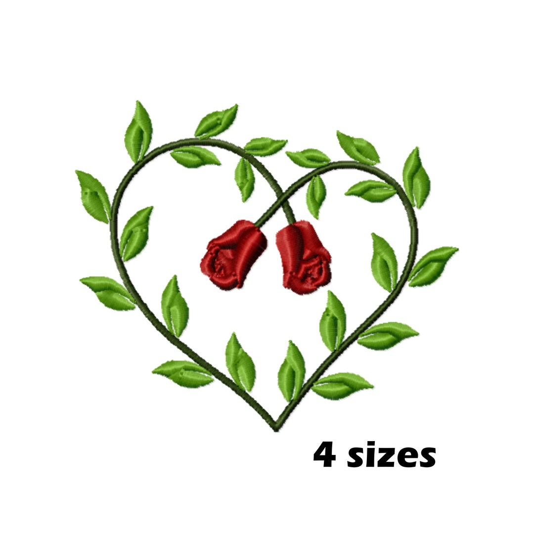 Heart Rose Machine Embroidery Designs Instant Download 4 - Etsy
