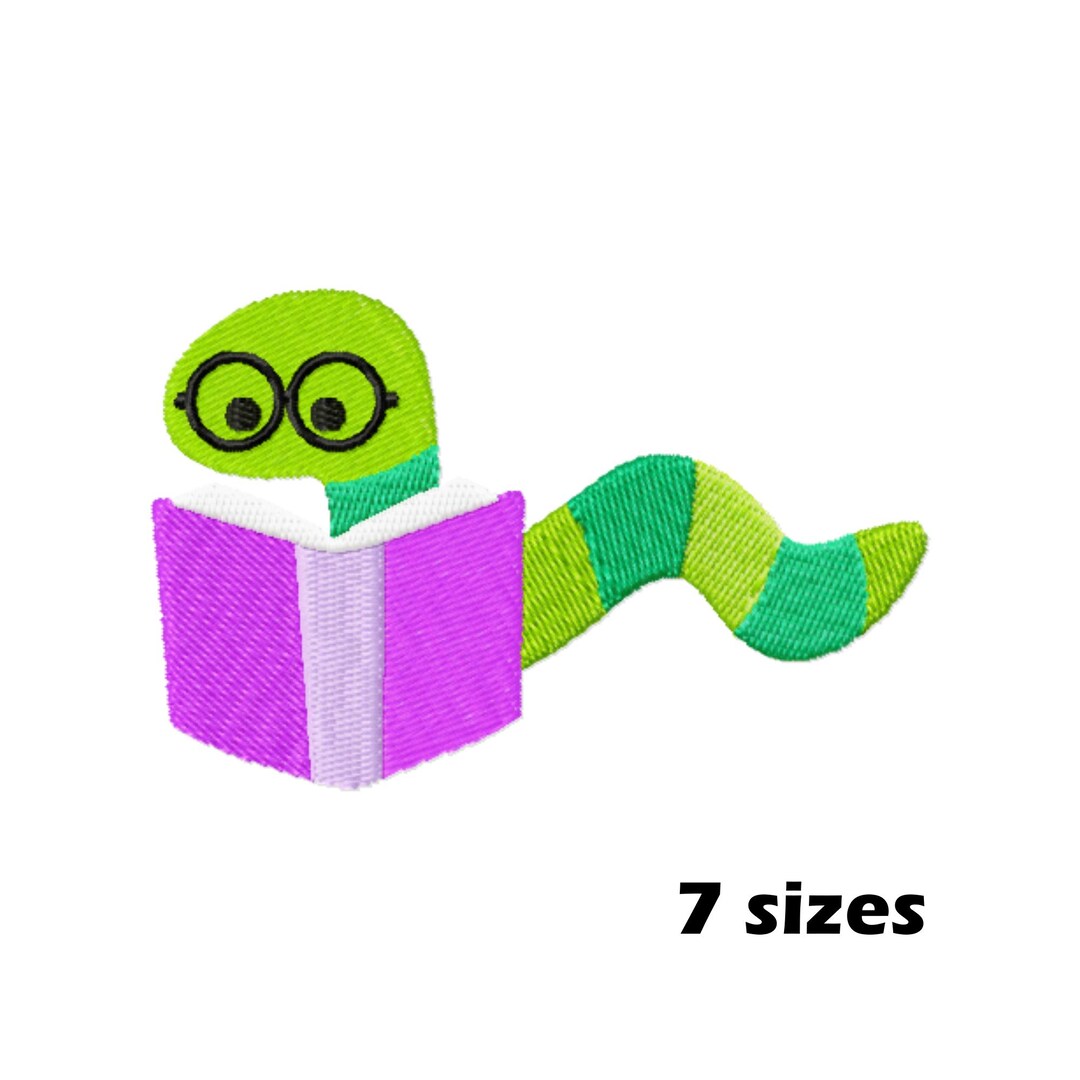 Bookworm Embroidery Design, Bookish Pre School Design, Kindergarden ...