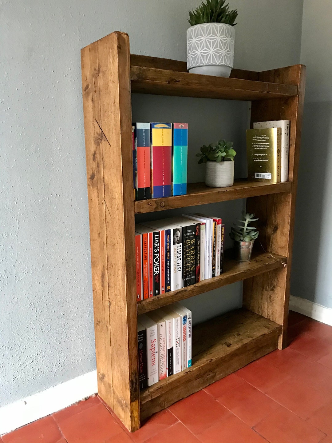 Rustic Reclaimed Bookcase - Chunky Pine Shelving Unit (oak / Walnut ...