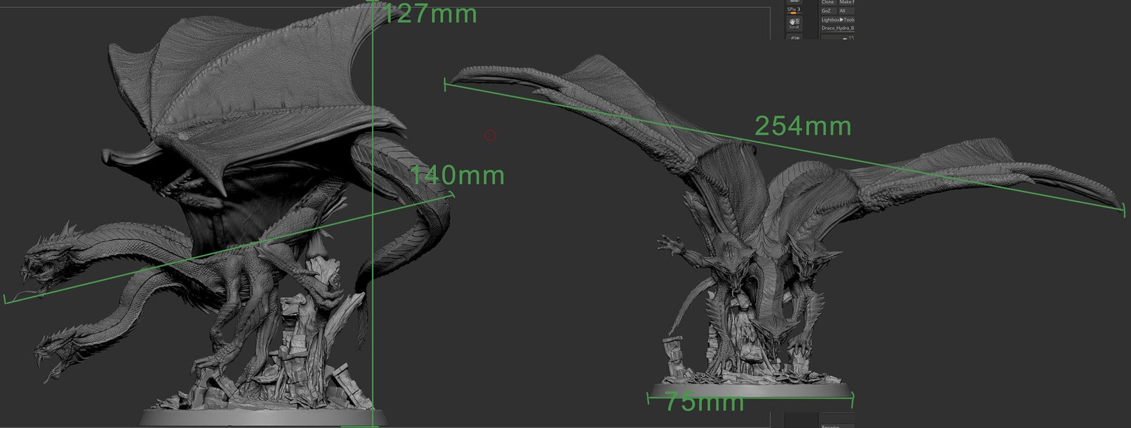 Draco Hydra Winged 3 Headed Dragon Gargantuan 3D Printed - Etsy