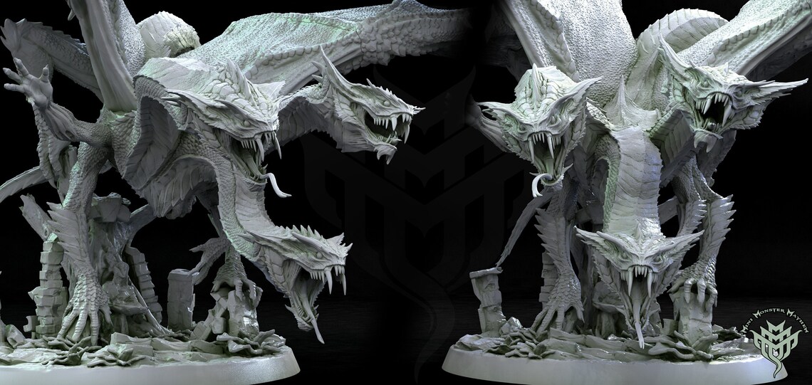 Draco Hydra Winged 3 Headed Dragon Gargantuan 3D Printed Dungeons and ...