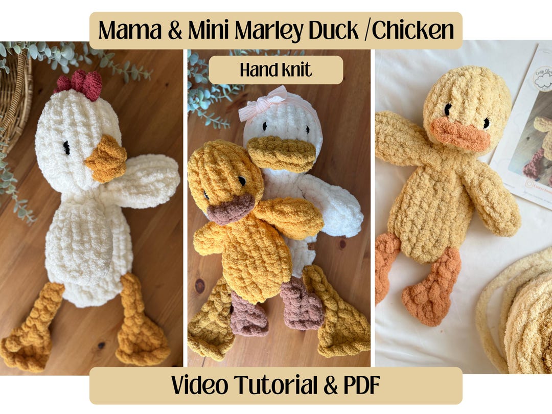 MARLEY DUCK / CHICKEN / Full Video Tutorial / Hand Knit Duck Snuggler ...
