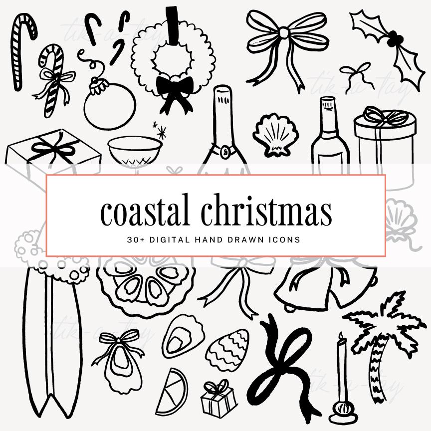 Hand Drawn Coastal Christmas Clipart Illustrations, Icons and Doodles ...