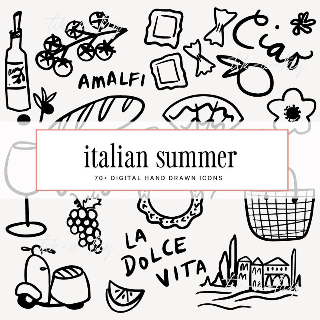 Italian Summer Clipart Bundle | Hand Drawn Wedding Illustrations ...