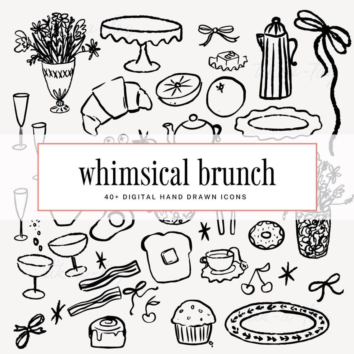 Hand Drawn Whimsical Brunch Clipart Illustrations, Icons and Doodles ...