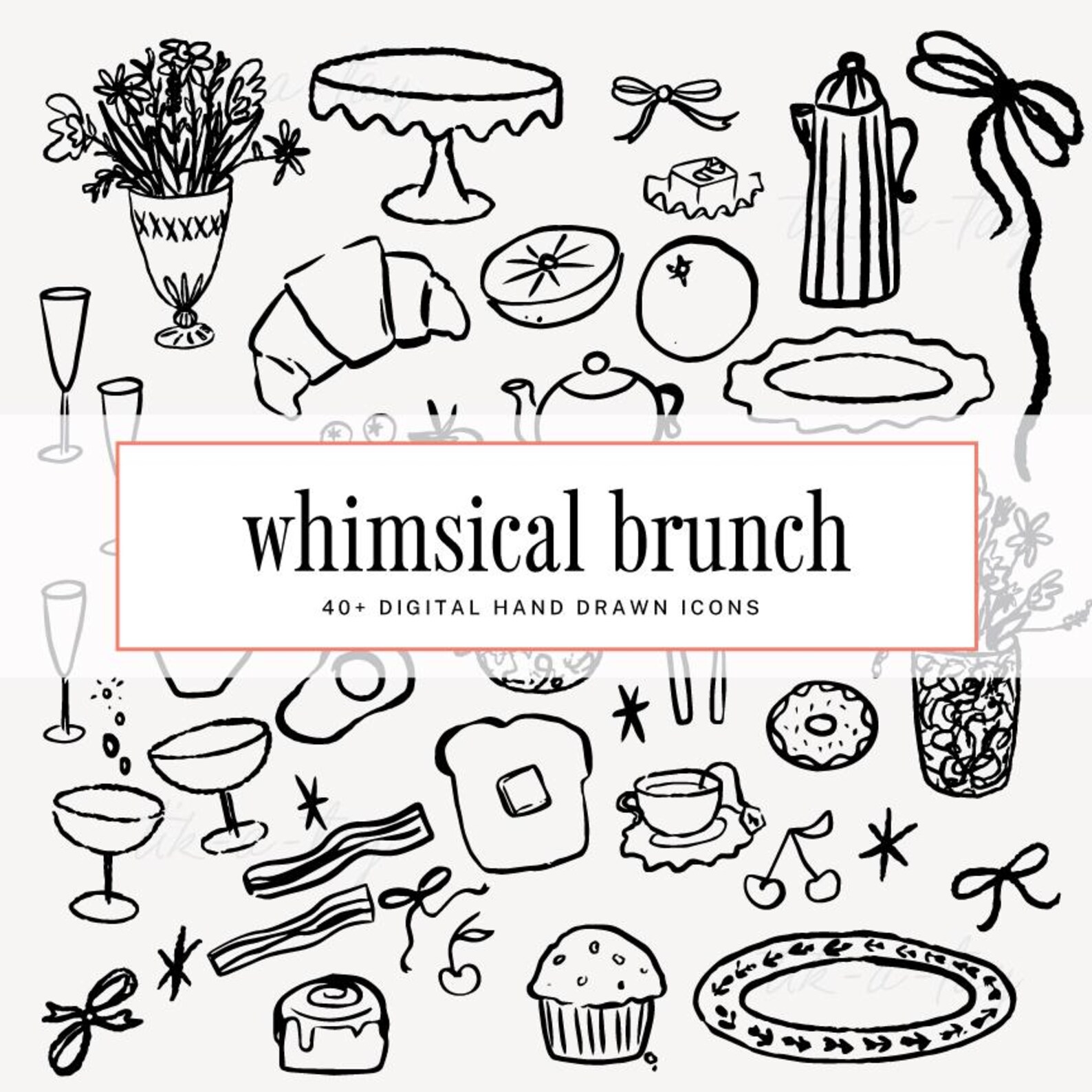Hand Drawn Whimsical Brunch Clipart Illustrations, Icons and Doodles ...