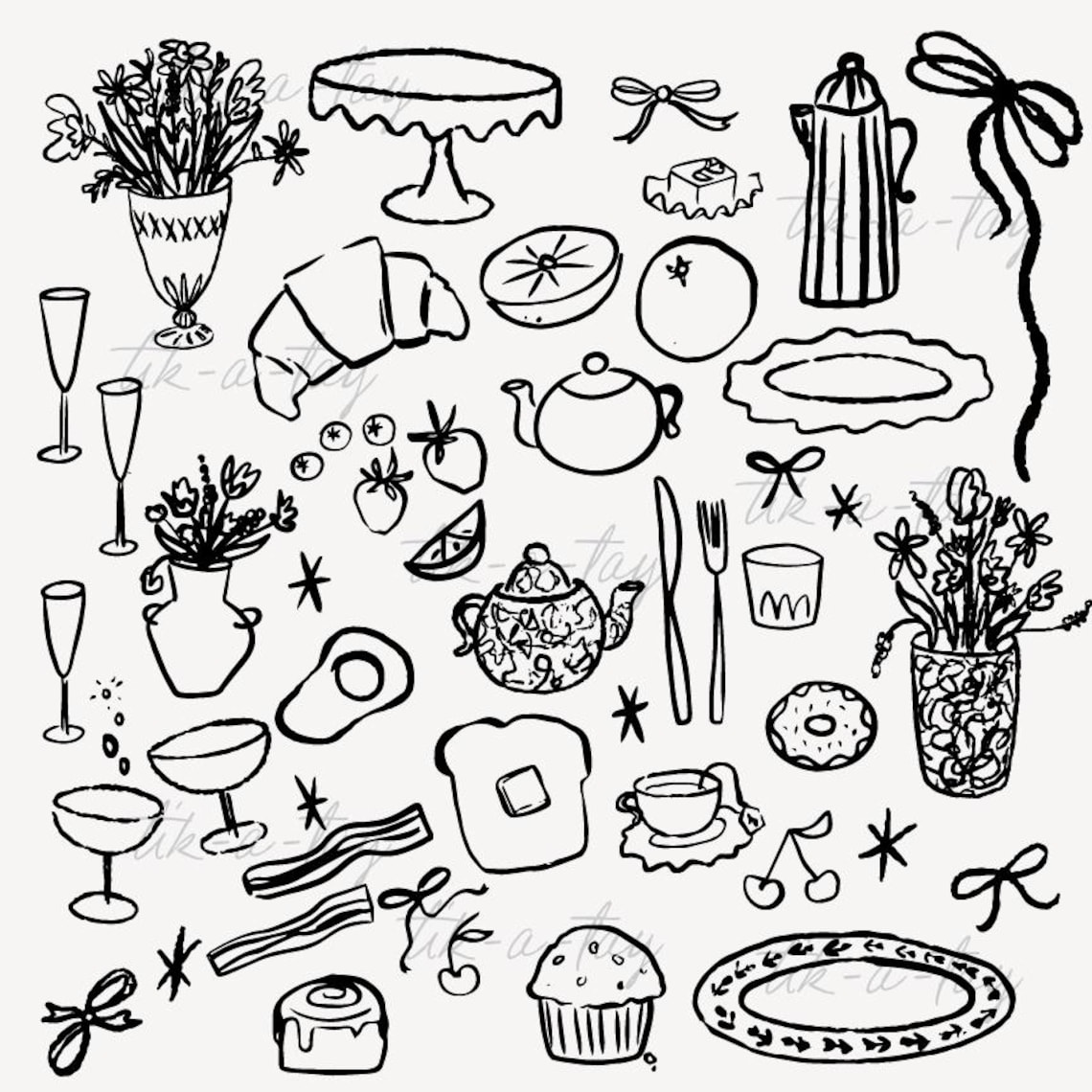 Hand Drawn Whimsical Brunch Clipart Illustrations, Icons and Doodles ...