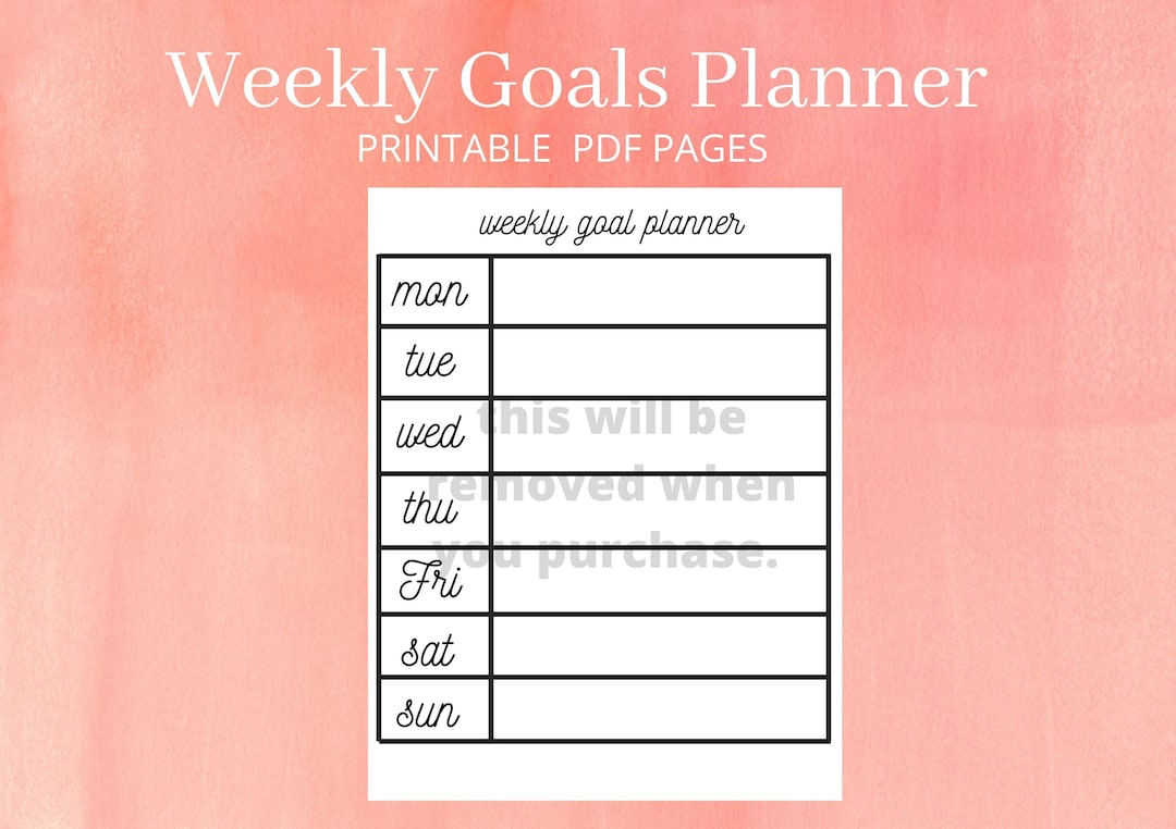 Weekly Goal Planner | Printable PDF - Etsy