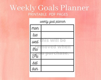 Minimal Printable Peachy Weekly Goal Planner - Etsy