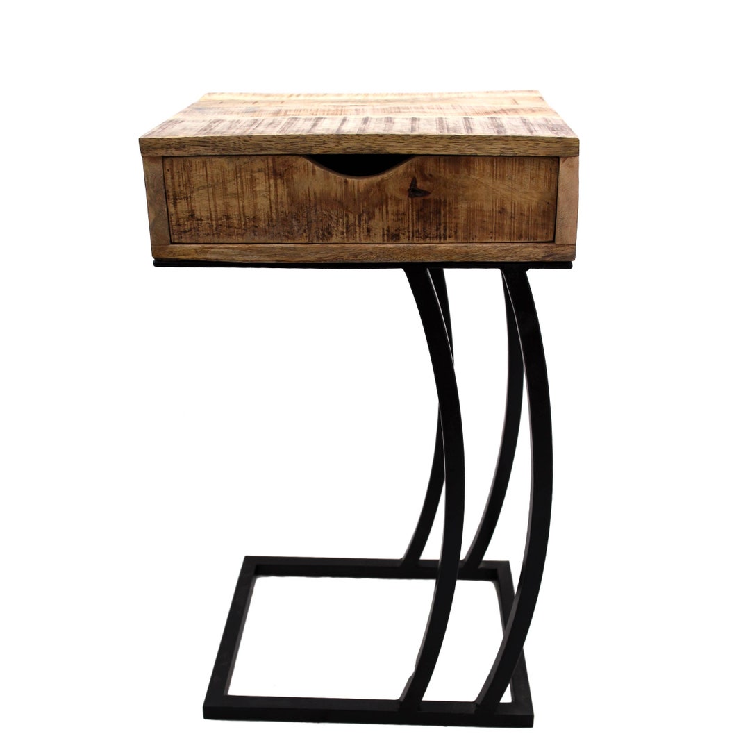 Side Table Mango Wood Table Top Curved With Drawer - Etsy