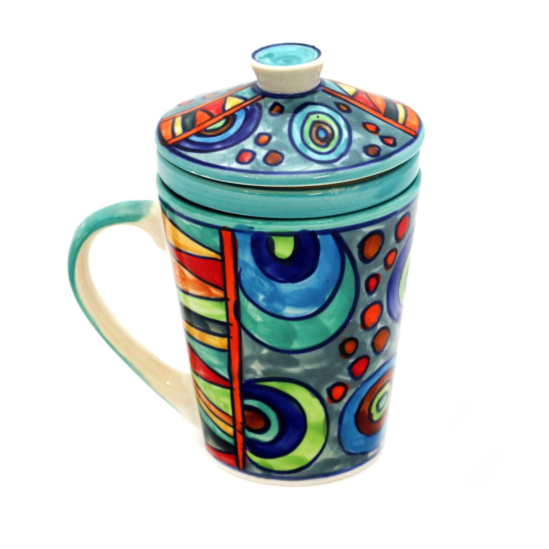 Tea Cup With Strainer and Lid, Hand-painted Ceramic - Etsy