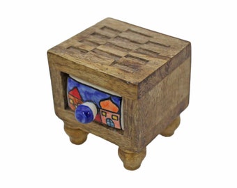 Mini Chest of Drawers, Wooden Chest , Ceramic Drawer, Colorful ...