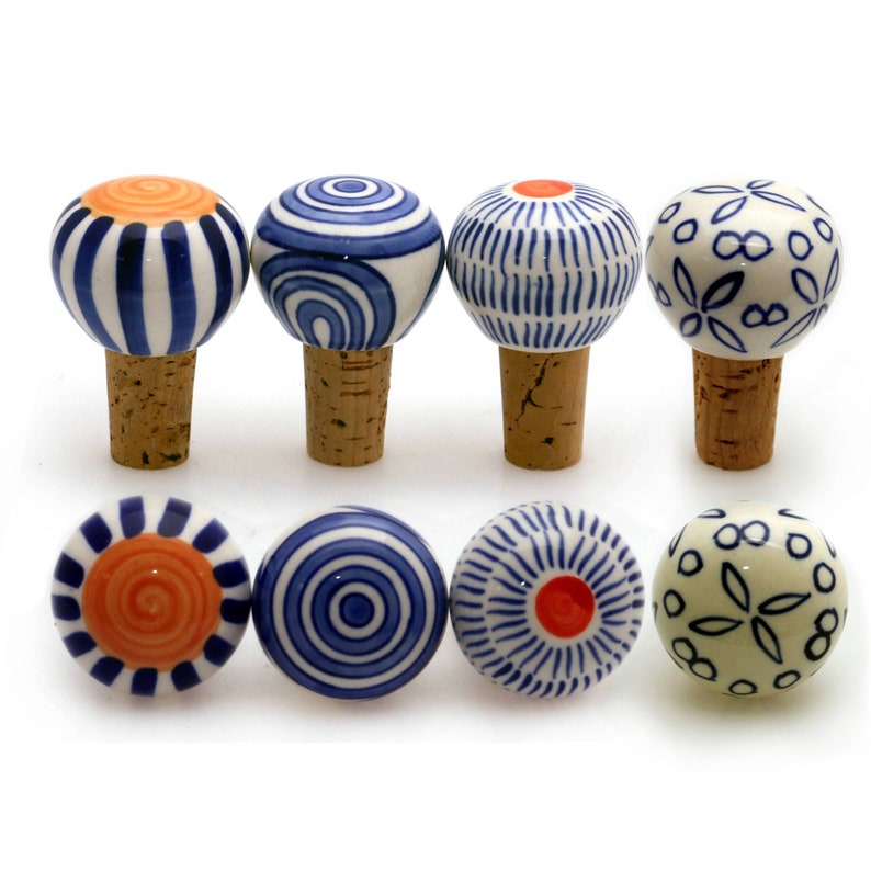 Set of 4 Bottle Corks Wine Bottle Stopper Hand Painted Ceramic - Etsy