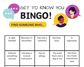 Get to Know You Bingo, 50 Human Bingo Cards, Icebreaker Office Party ...