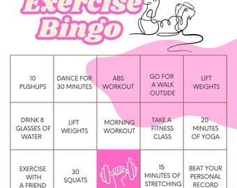 Exercise Bingo Printable Journal Fitness Page Workout Tracker Fitness ...