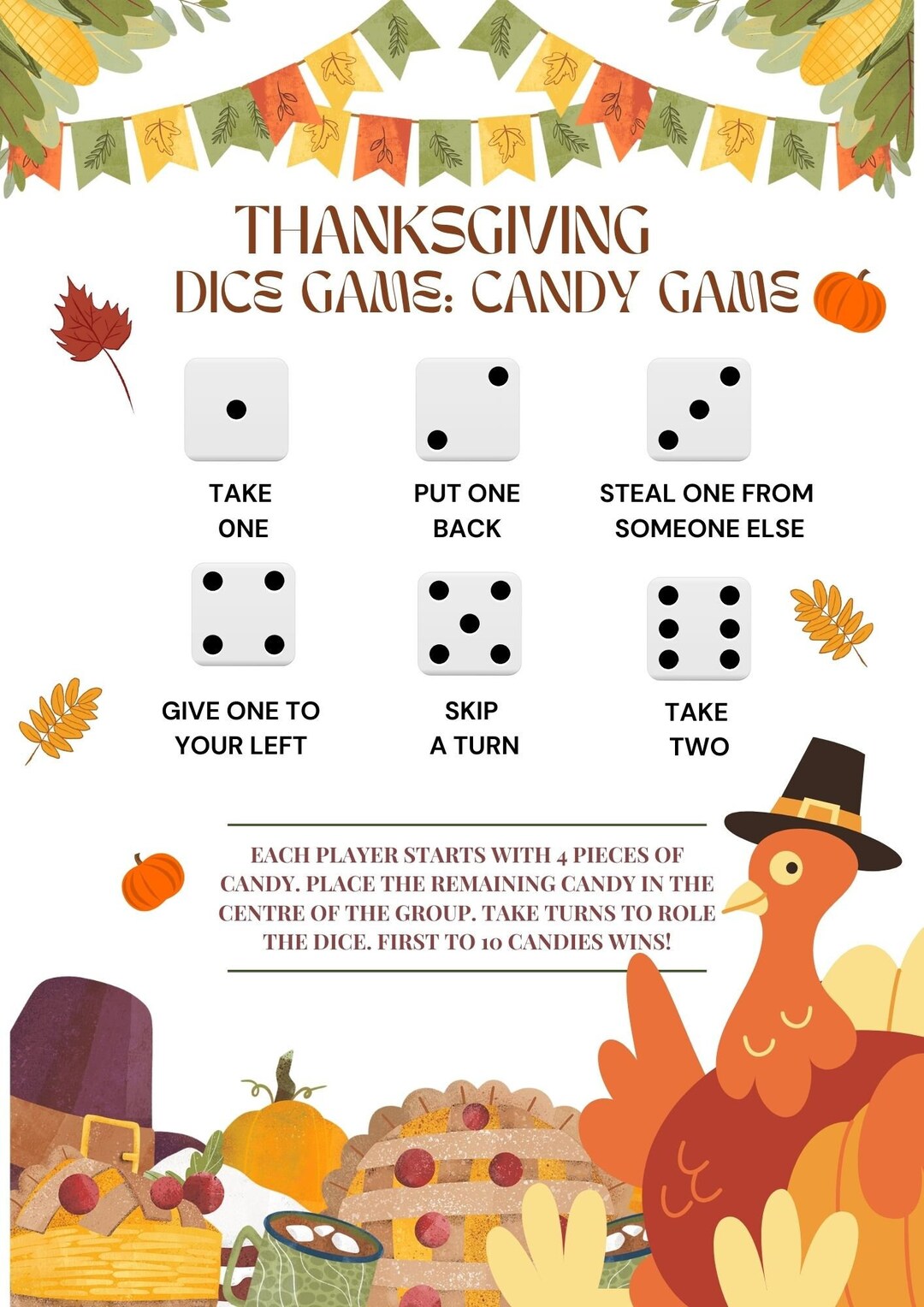 Thanksgiving Candy Dice Game | Thanksgiving Day Party Games for Kids ...