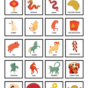 Chinese New Year 2025 Bingo, 20 Lunar New Year Bingo Cards, Party Game ...