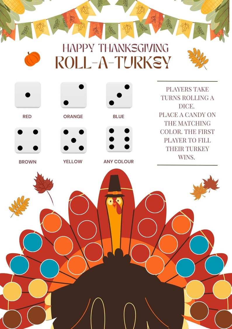 Roll A Turkey Dice Game | Printable Thanksgiving Game | Fall Autumn ...