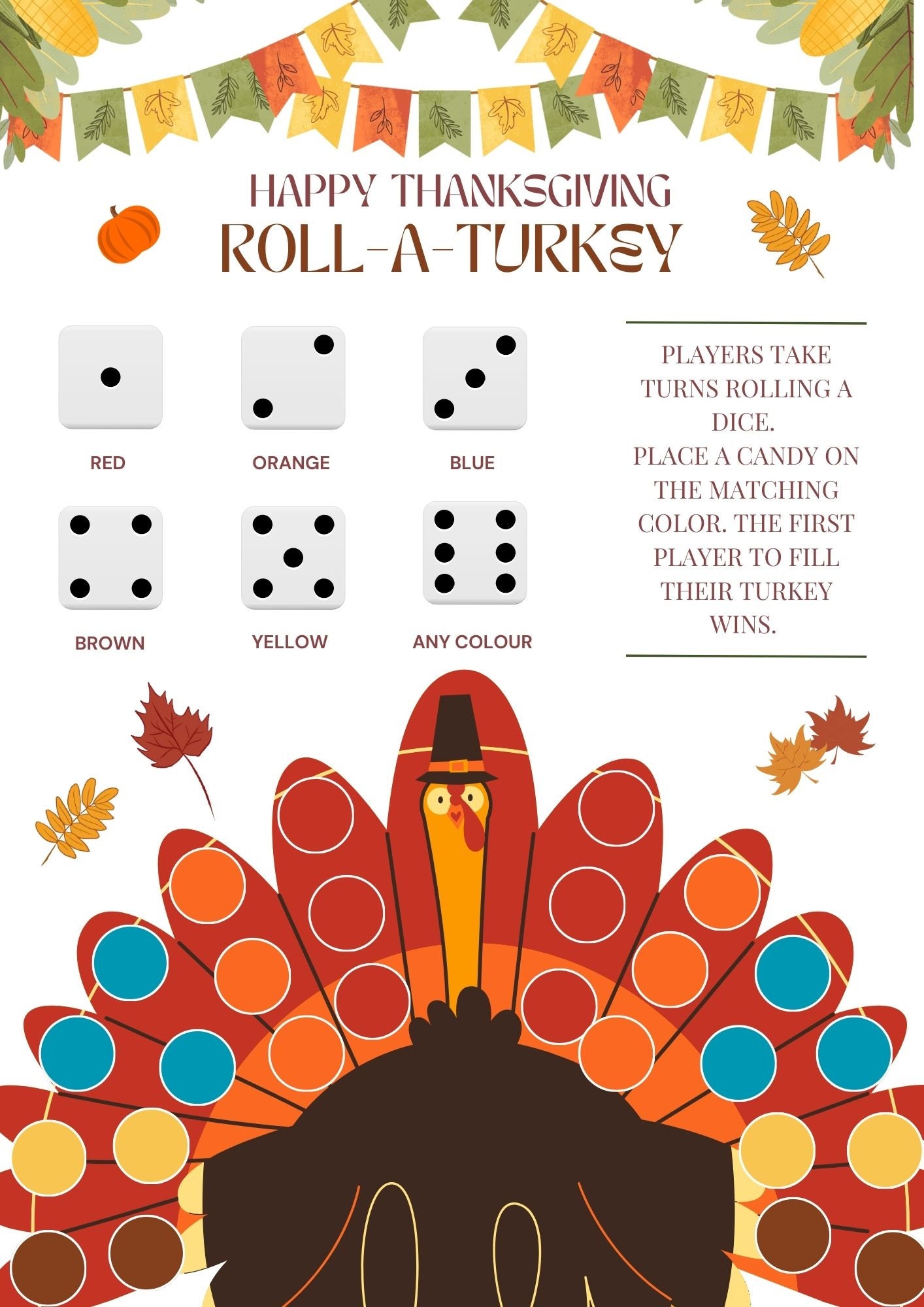 Roll A Turkey Dice Game | Printable Thanksgiving Game | Fall Autumn ...