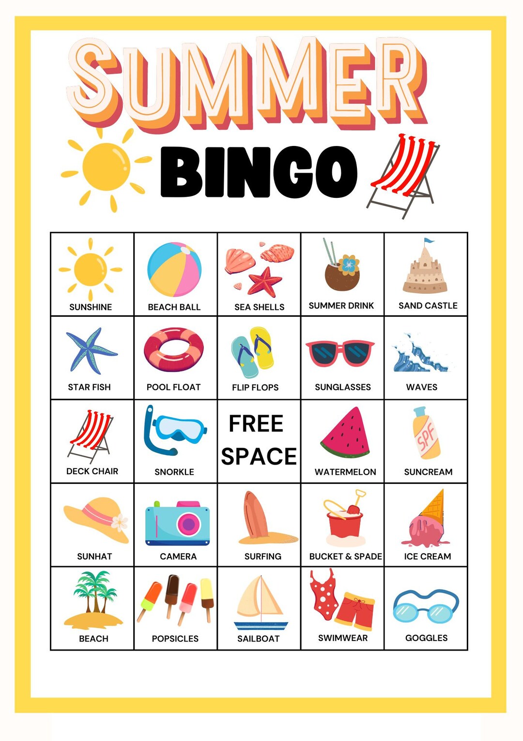 Summer Bingo Game: 20 Printable Cards, Family Activity (digital ...