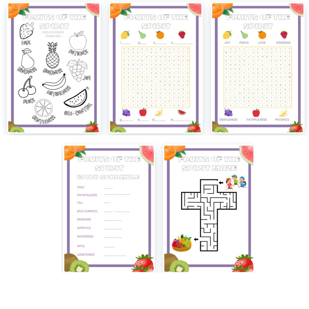 Fruit of the Spirit Activity Pages: Bible Coloring, Word Search (PDF ...