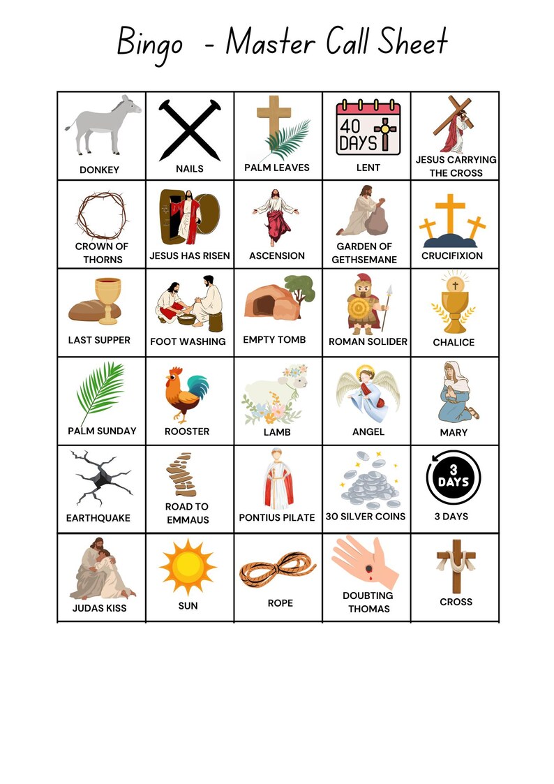 Lent Bingo, Easter Bingo, Bible Bingo, 20 Bible Bingo, Ash Wednesday ...