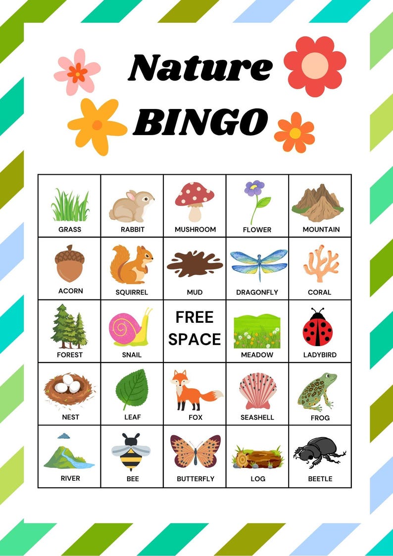 Nature Bingo Game: Outdoor Scavenger Hunt, 20 Printable Cards (PDF ...