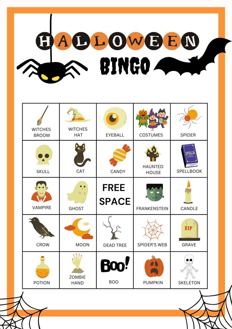 20 Halloween Bingo Cards, Cute Halloween Games, Kids Halloween Bingo ...
