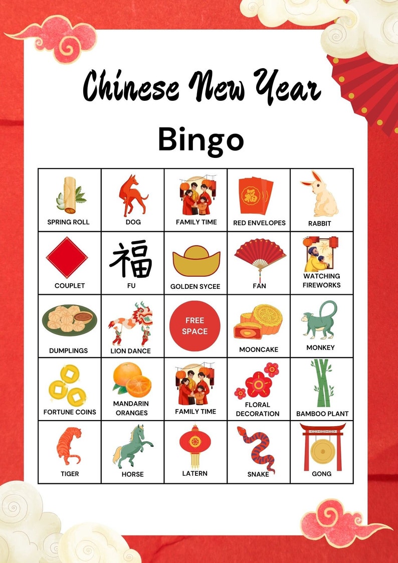 Chinese New Year 2025 Bingo, 20 Lunar New Year Bingo Cards, Party Game ...