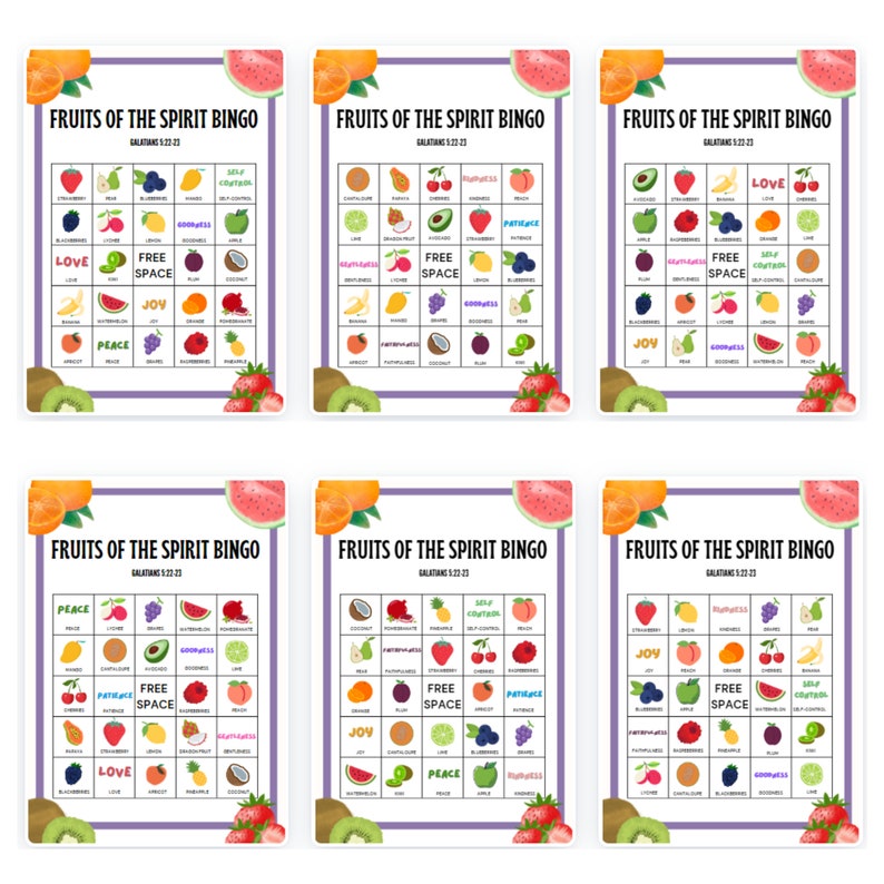 Fruit of the Spirit Bingo: Bible Game for Kids (PDF Download) - Etsy