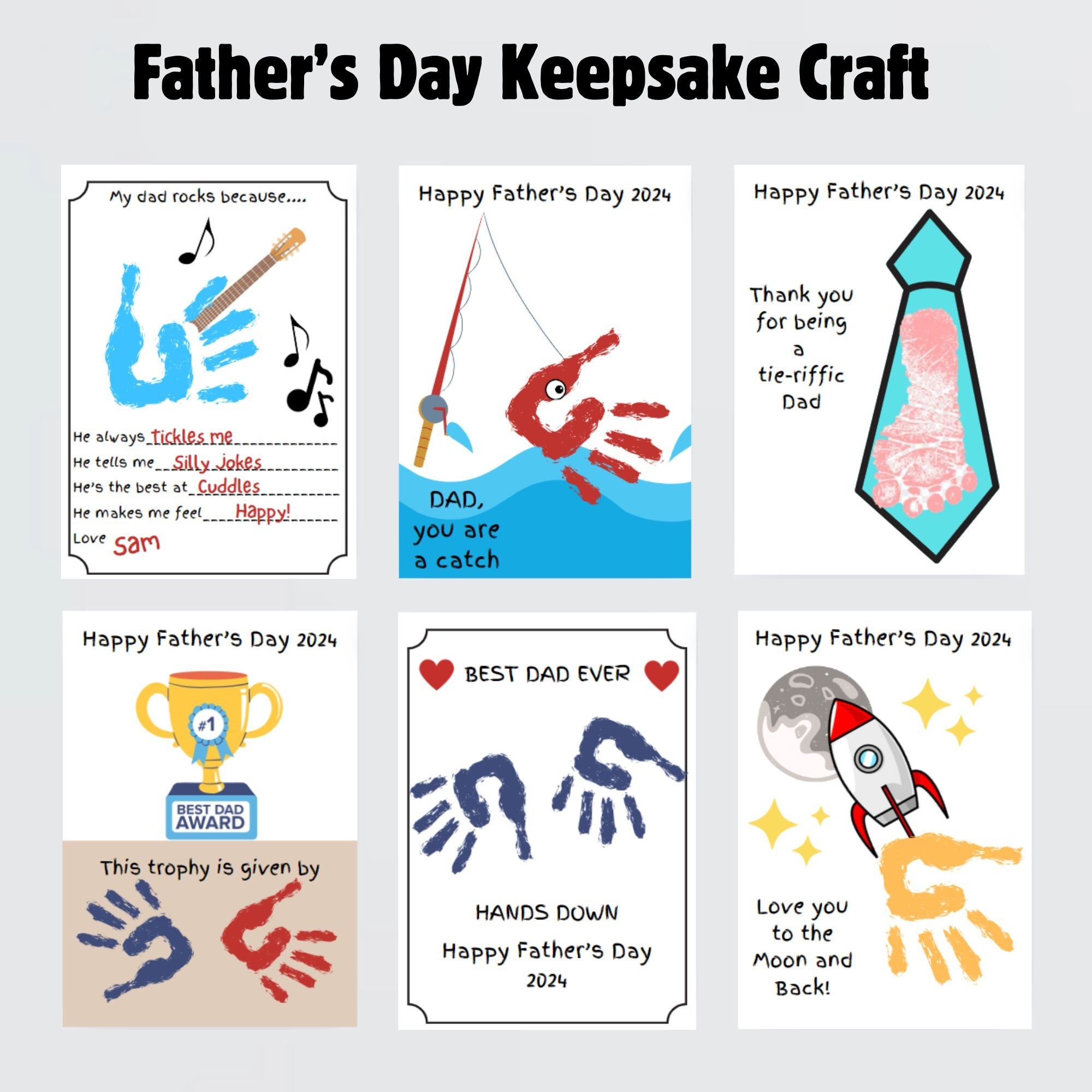 6 Father's Day Printable Keepsake, Kids Father's Day Gift, Art Bundle ...