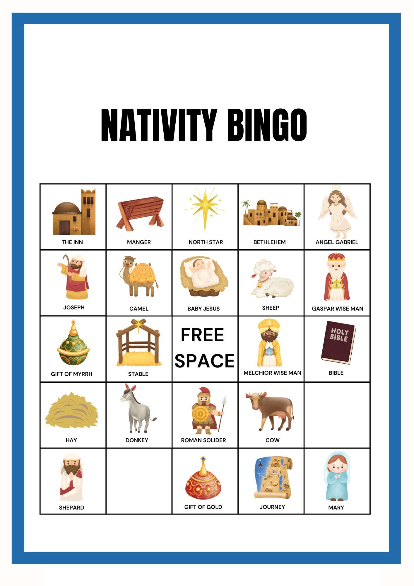 Nativity Bingo, Nativity Story, Christmas Story Bingo, Bible Bingo ...