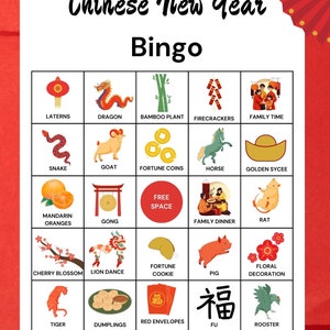 Chinese New Year 2025 Bingo, 20 Lunar New Year Bingo Cards, Party Game ...