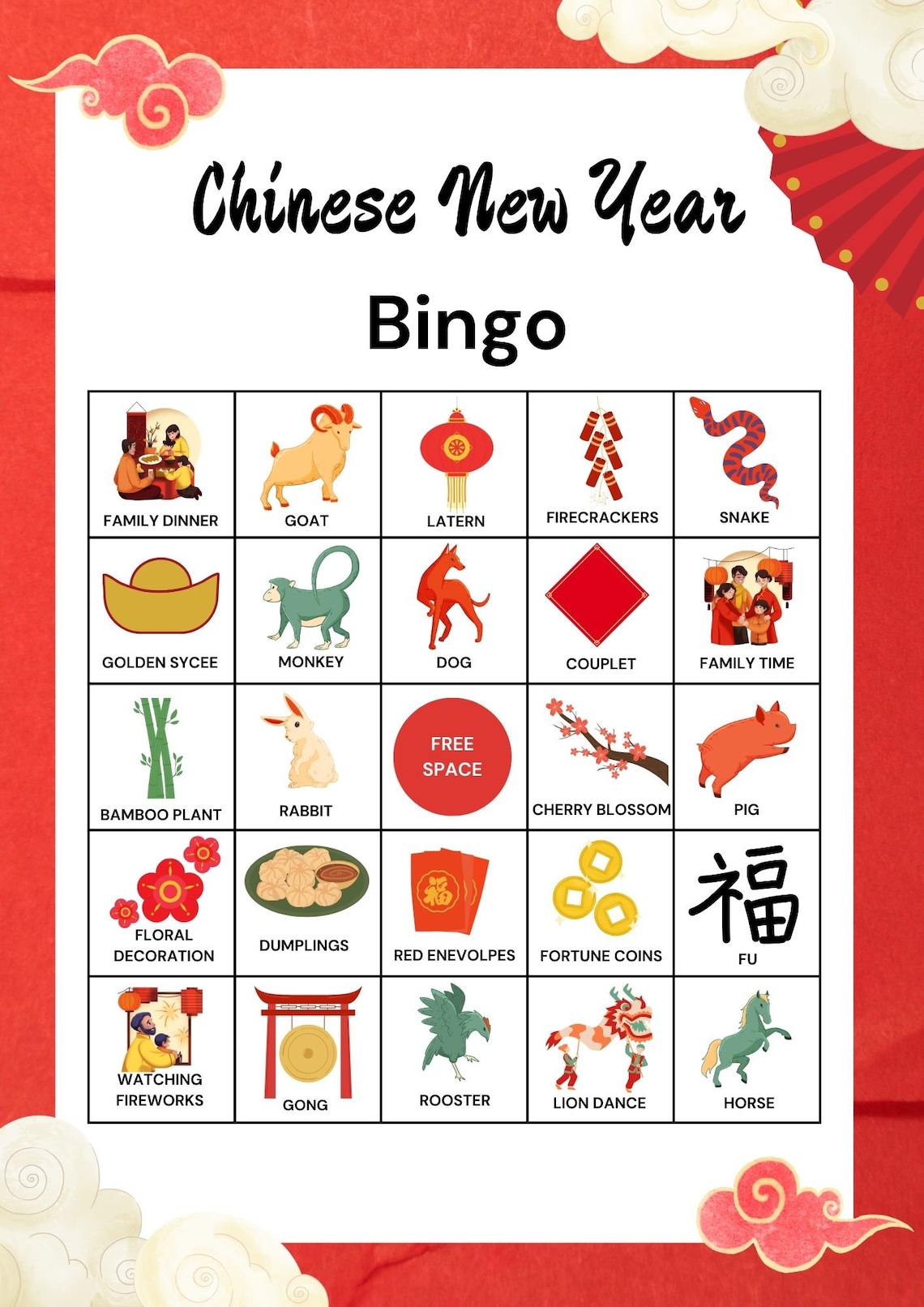 Chinese New Year 2025 Bingo, 20 Lunar New Year Bingo Cards, Party Game ...
