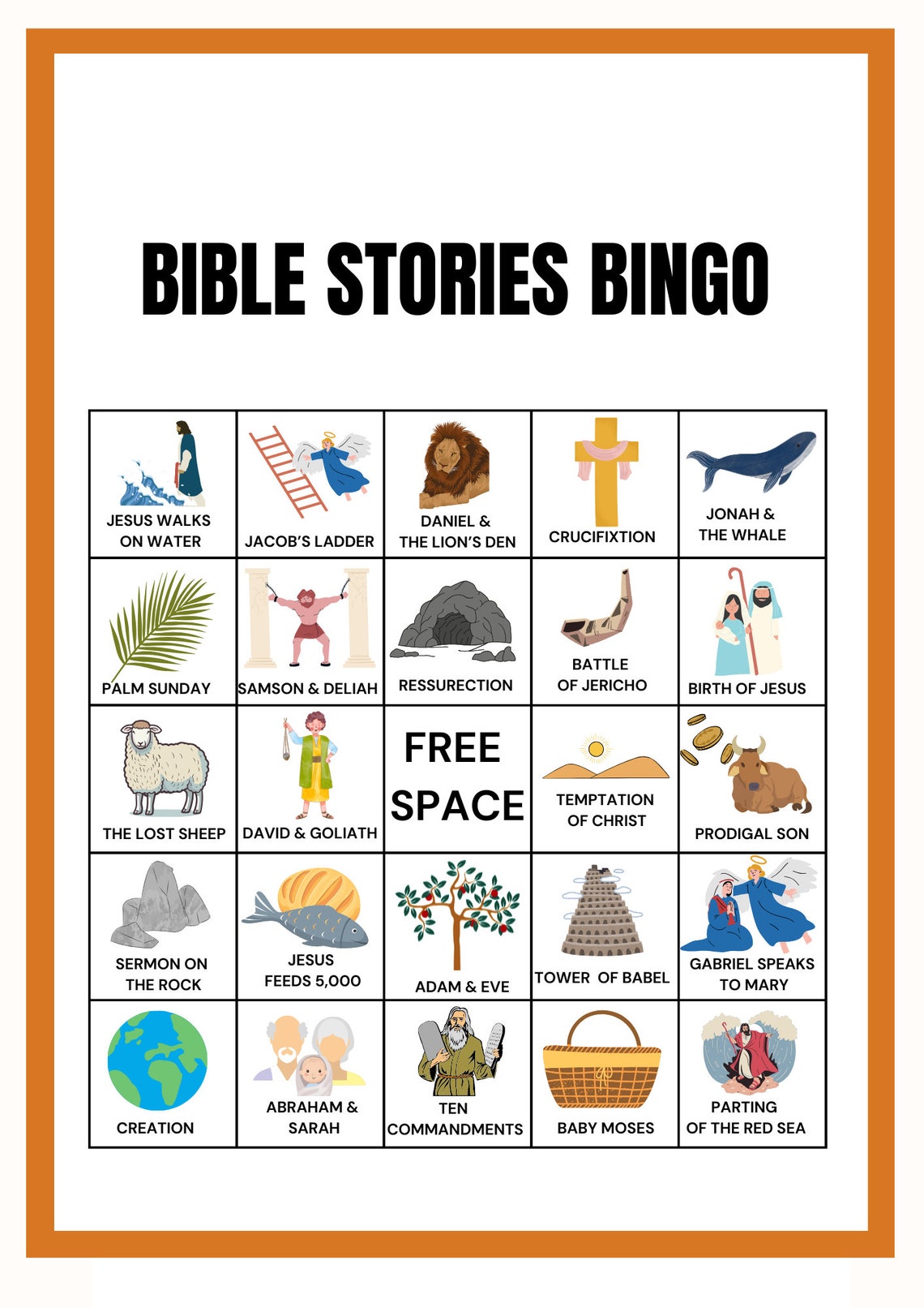 Bible Stories Bingo Game: 20 Printable Cards (PDF) - Etsy