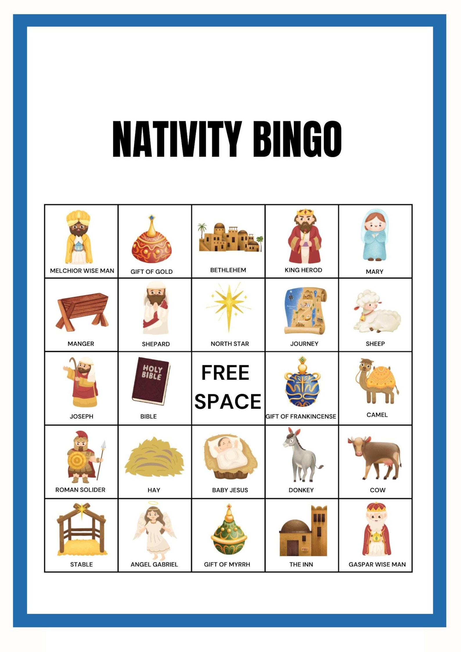 Nativity Bingo, Nativity Story, Christmas Story Bingo, Bible Bingo ...