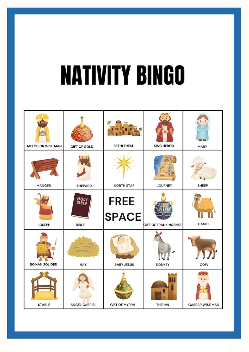 Nativity Bingo, Nativity Story, Christmas Story Bingo, Bible Bingo ...