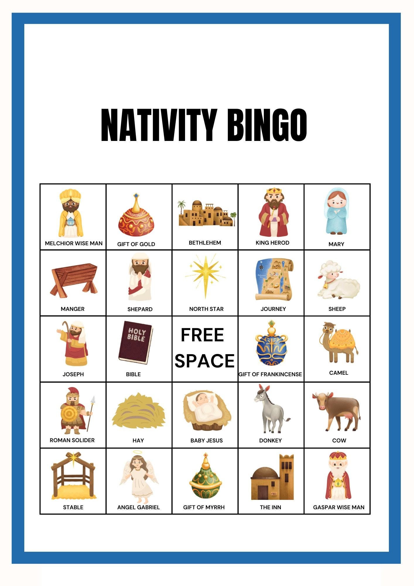 Nativity Bingo, Nativity Story, Christmas Story Bingo, Bible Bingo ...