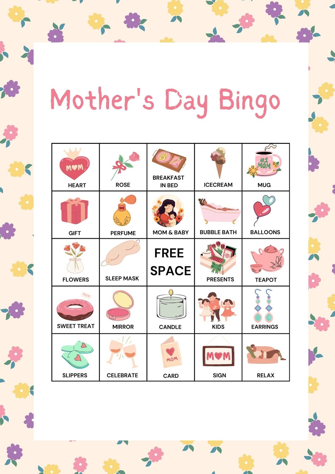 Printable Mother's Day Bingo, 20 Mother's Day Bingo Cards, Mother's Day ...